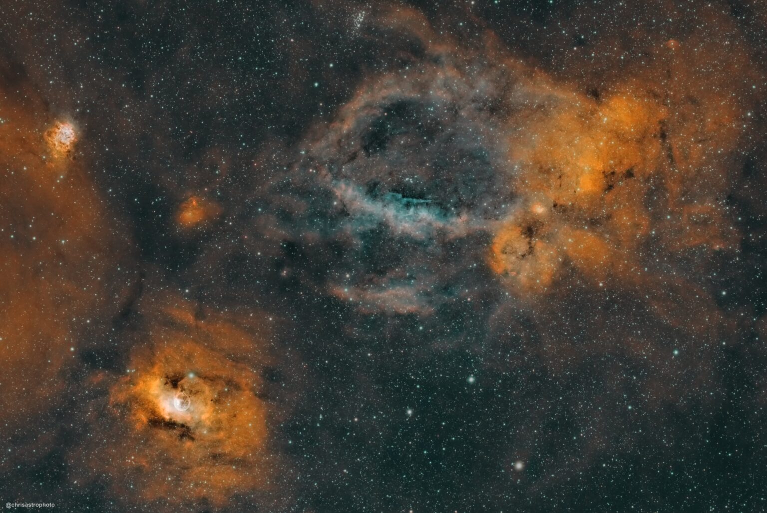 Sh 2-157 (Lobster Claw Nebula), NGC 7635 (Bubble Nebula), NGC 7538 ...